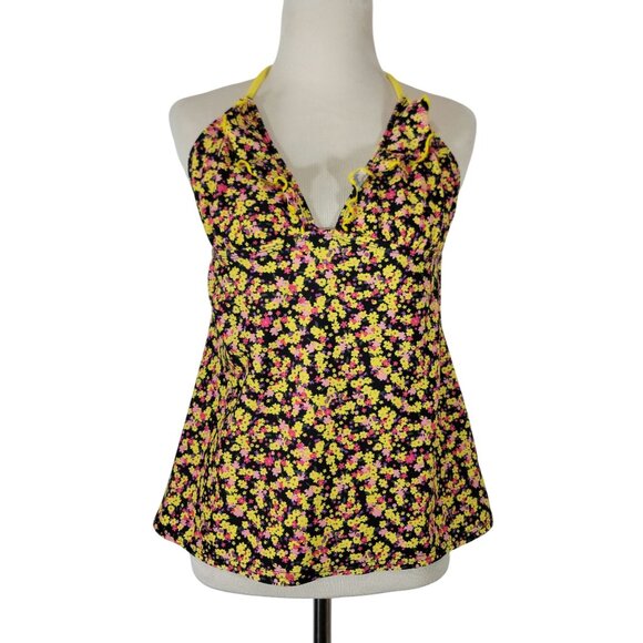 Hobie | Swim | Hobie Womens Floral Tankini Top Ruffle Yellow Black Pink ...